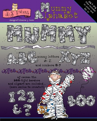 Mummy alphabet Halloween clip art letters by DJ Inkers