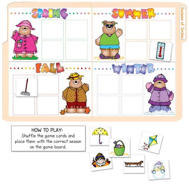 Teach kids the seasons with this printable file folder game -DJ Inkers