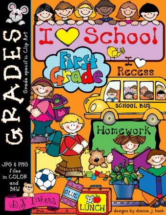 Cute clip art for First Grade and smiles at school by DJ Inkers