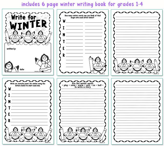 Winter writing prompts, handwriting practice and journal pages by DJ Inkers