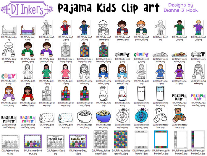 Cute pajama kids clip art for sleepy time smiles by DJ Inkers