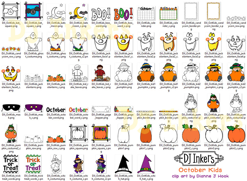 Harvest a Halloween smile with DJ Inkers' cute kids clip art for October